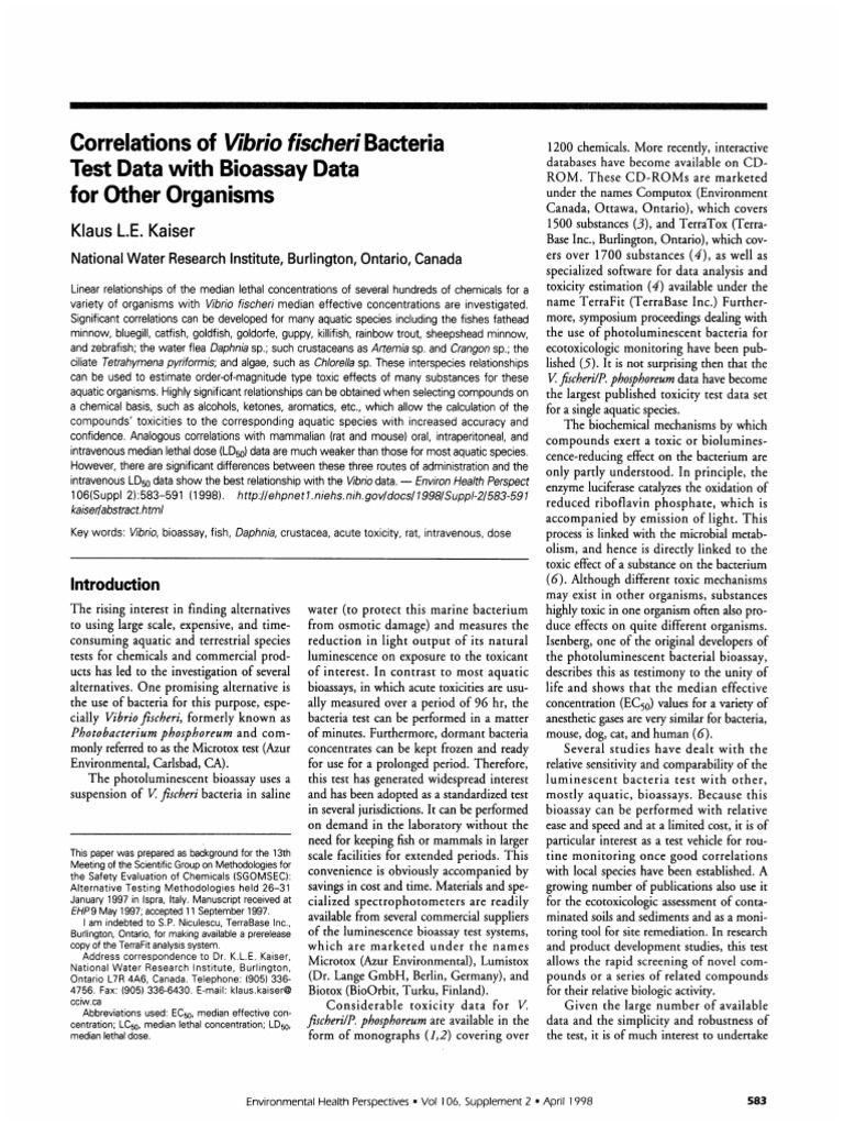 Kaiser 1998 Correlations of Vibrio Fischeri Bacteria Test Data With ...