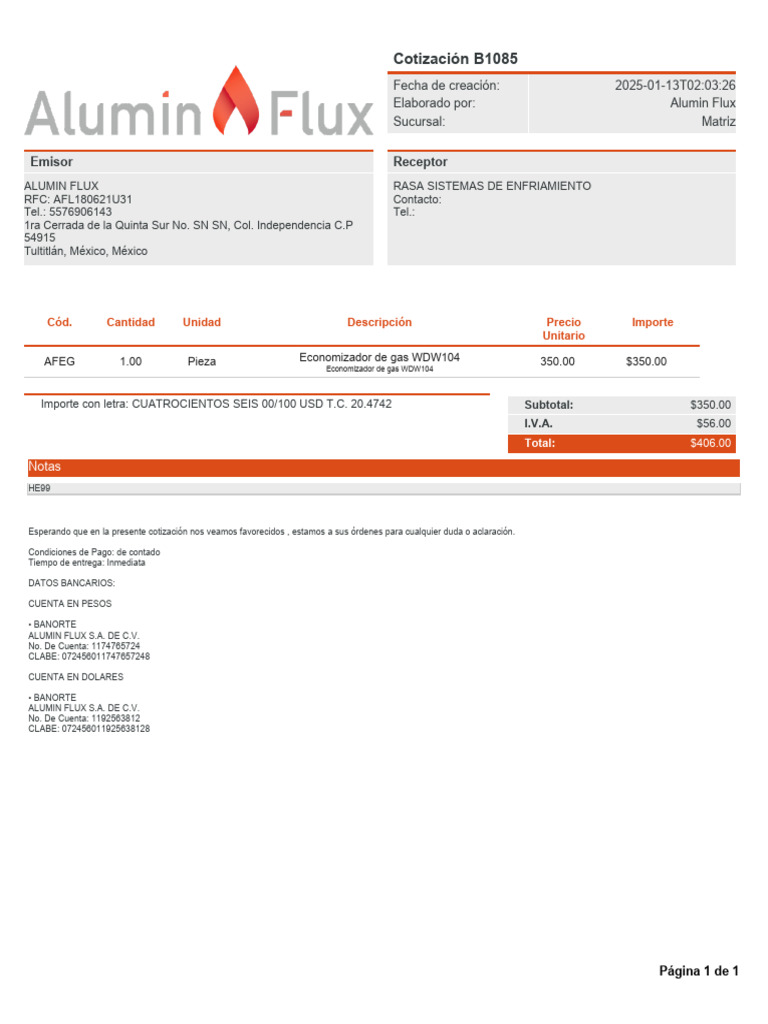 Cotizacion B1085 | PDF | Bancario