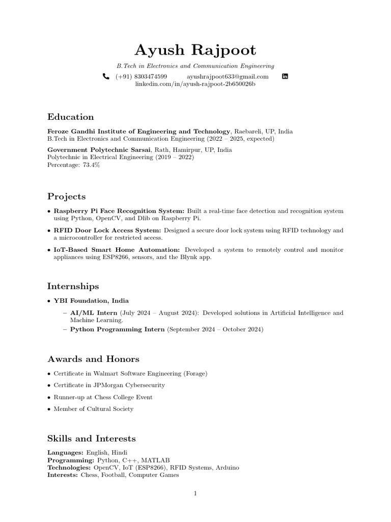 RenderCV Classic Theme 1 | PDF