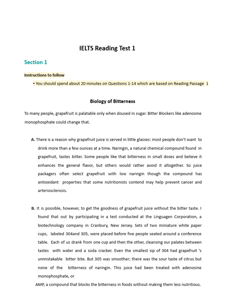 IELTS Reading Actual Tests 2021 | PDF | Pencil | Taste