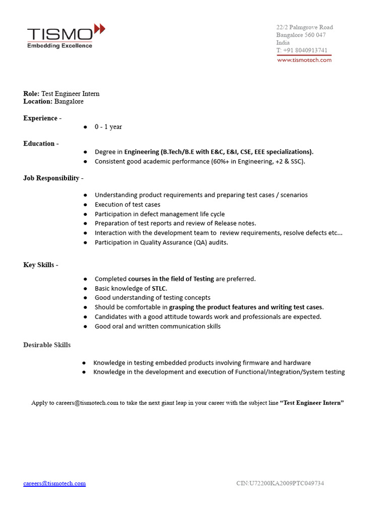 Test Engineer Intern - 2025 | PDF | User Interface | Internet Of Things