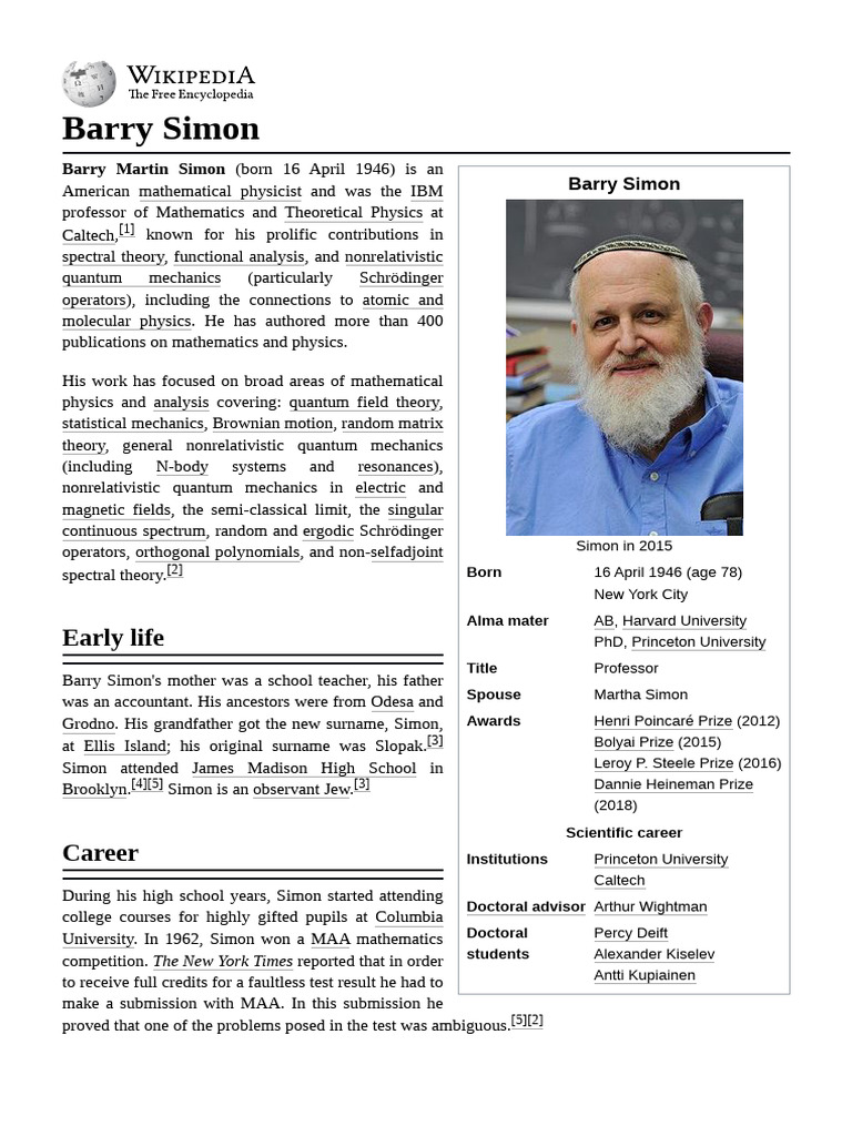 Barry_Simon | PDF | Physics | Theoretical Physics