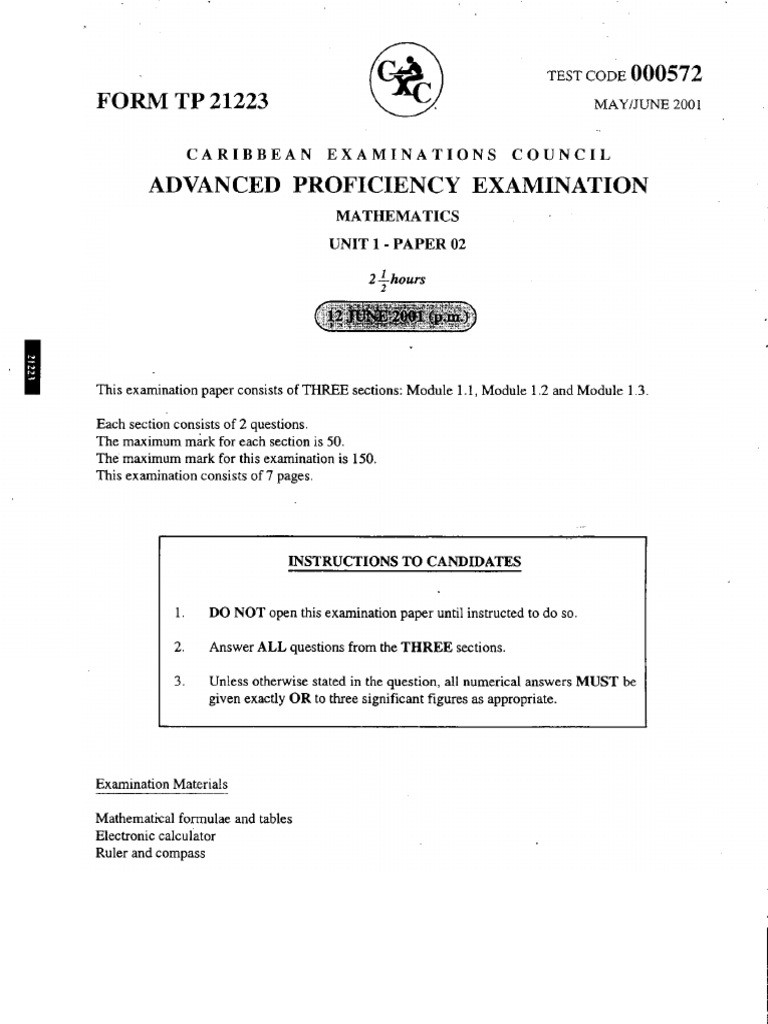 Pure Maths 2001 U1 P2 | PDF | Trigonometric Functions | Bacteria