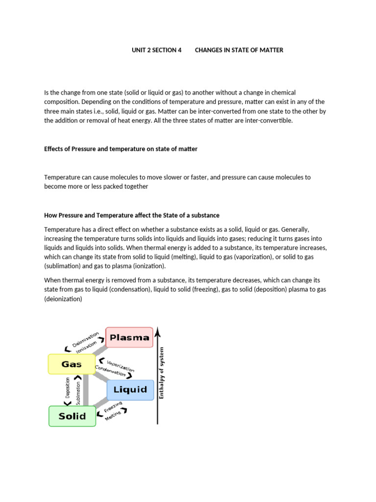UNIT 2 SECTION 4 CHANGES IN STATE OF MATTER | PDF | Gases | Liquids