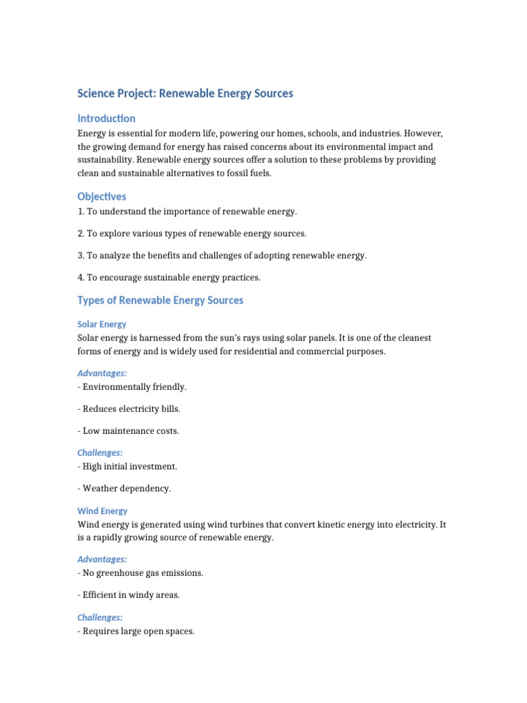Class 10 Renewable Energy Project | PDF | Renewable Energy | Energy ...