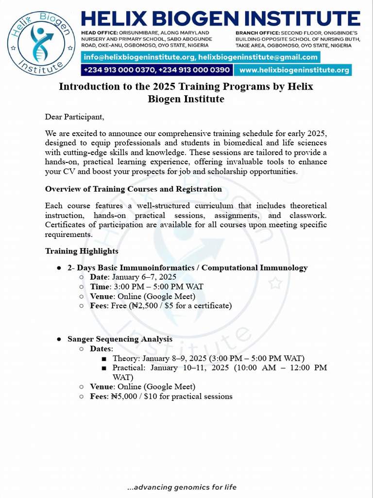 2025 Biomedical Training Programs | PDF | Bioinformatics | Genetics