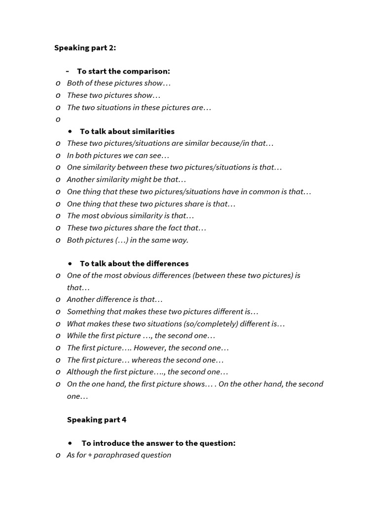 Useful Phrases For SPEAKING PART 2 AND 4 | PDF