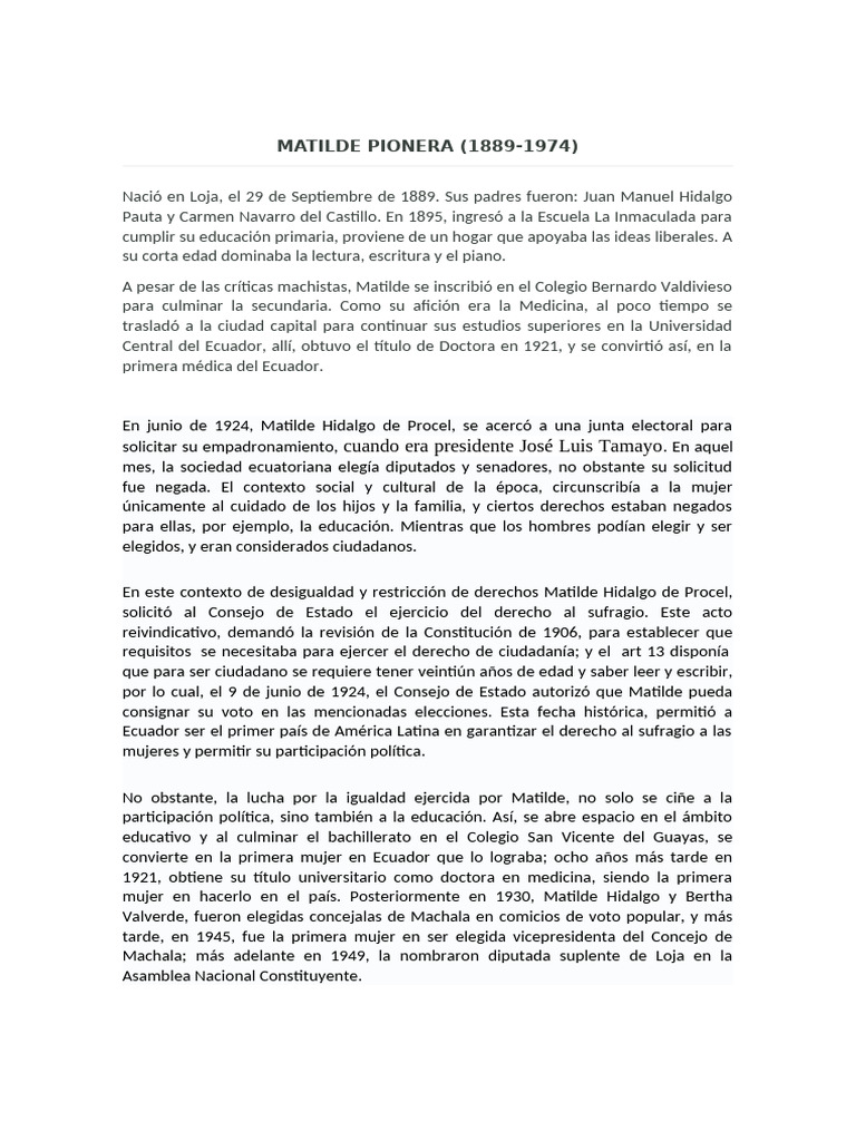 Matilde Hidalgo de Procel | PDF | Gobierno