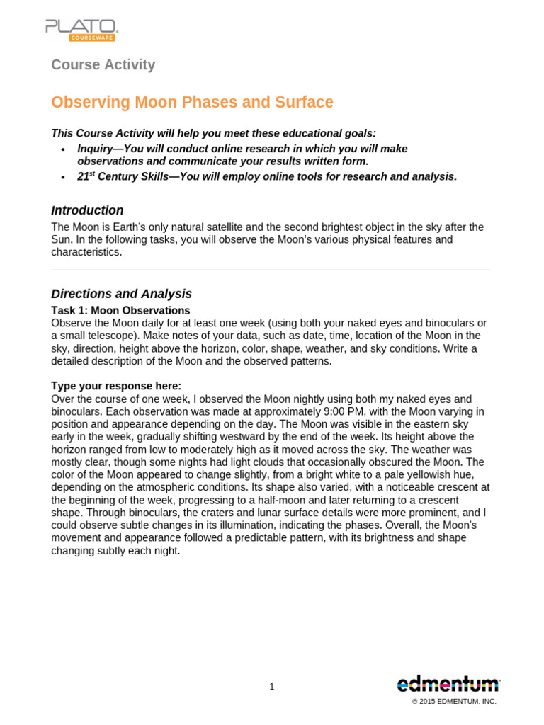 Shaheer Done Observing Moon Phases and Surface - CA-1 | PDF | Moon | Sky