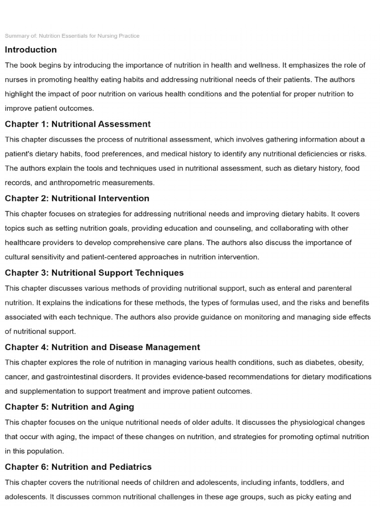 Nutrition Essentials For Nursing Practice | PDF