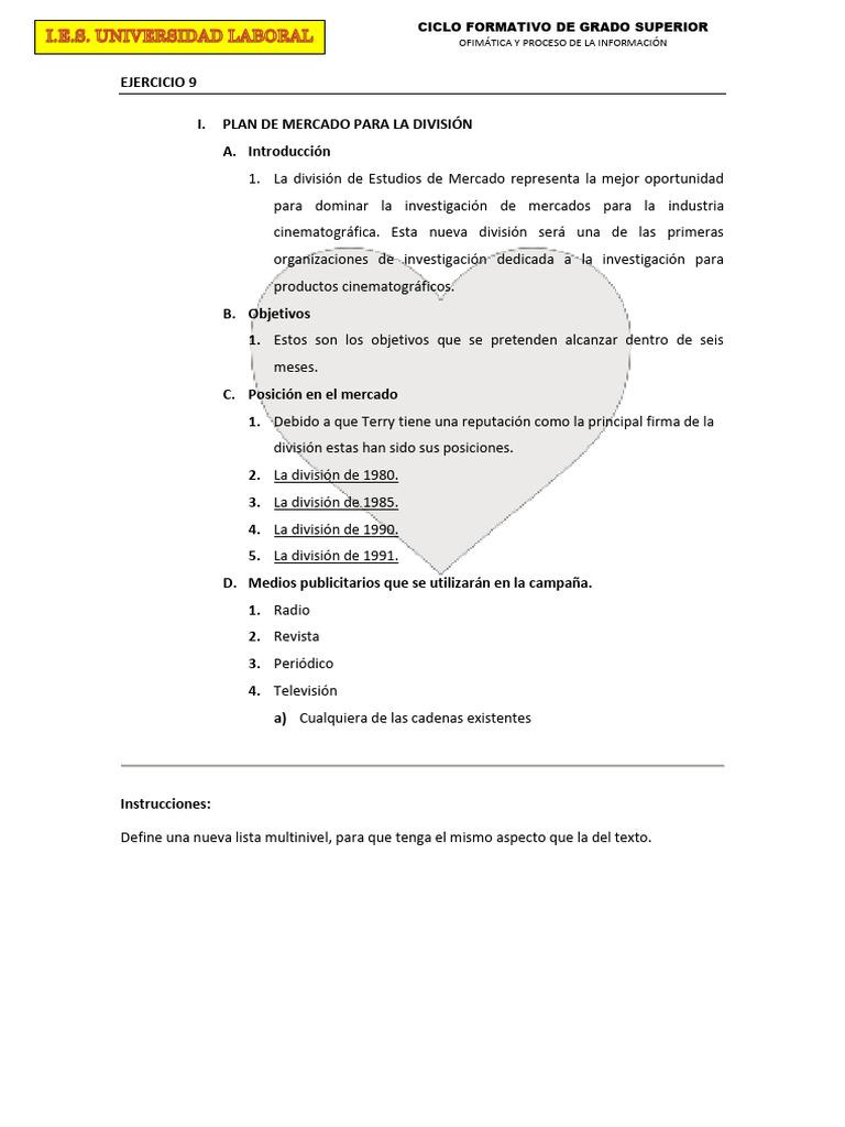 Ejercicio 9 Lista multinivel | PDF