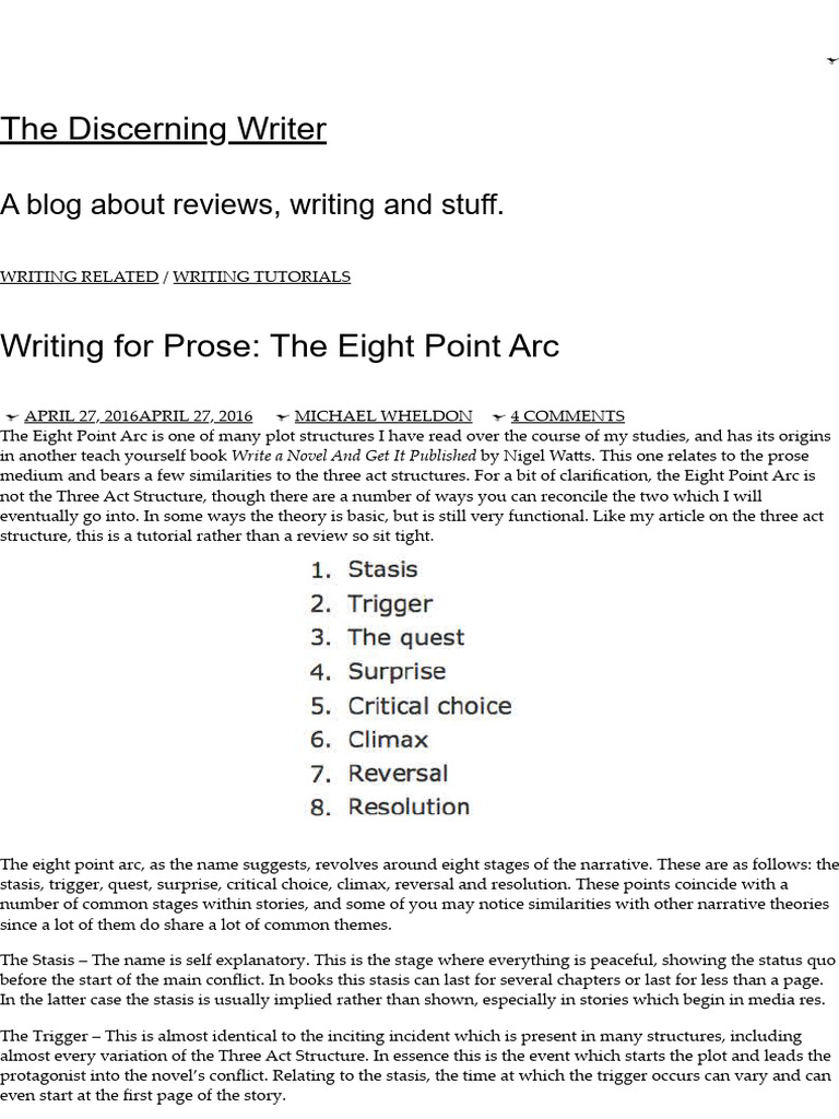 Writing For Prose - The Eight Point Arc - The Discerning Writer | PDF