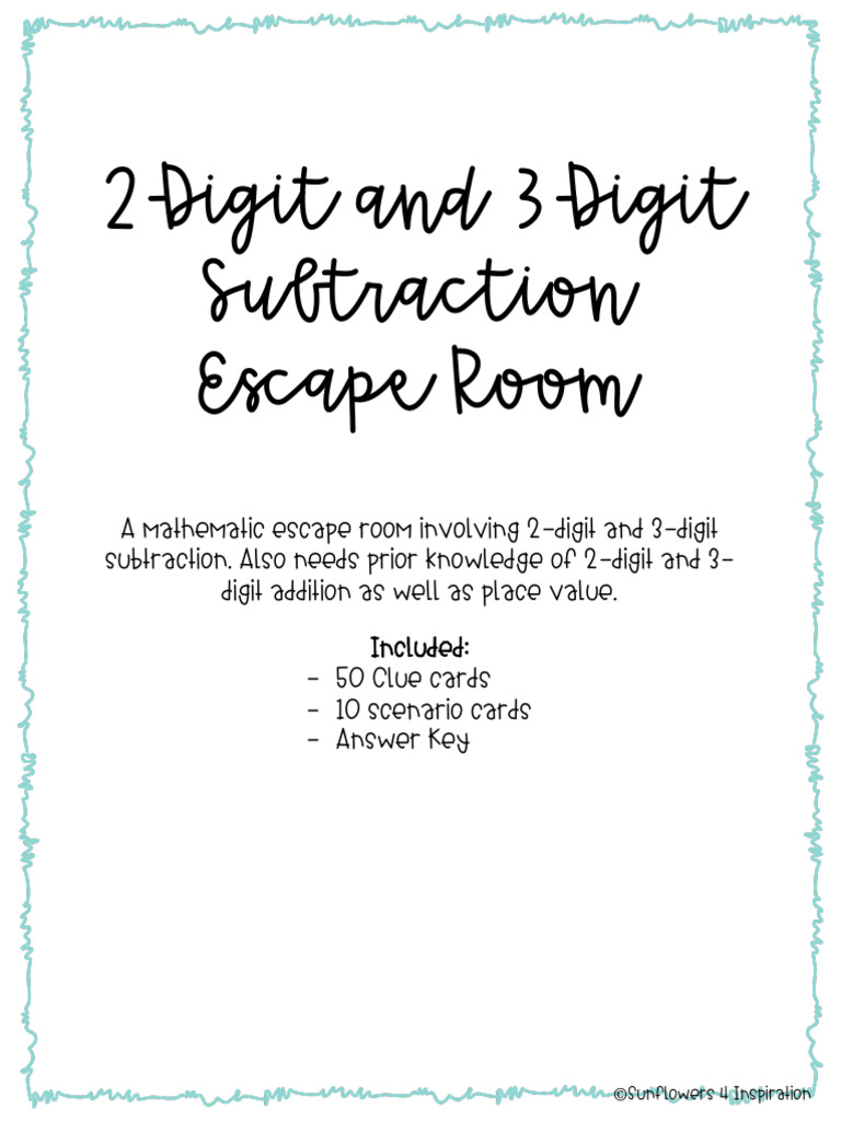 2-Digit and 3-Digit Subtraction Escape Room: Included | PDF