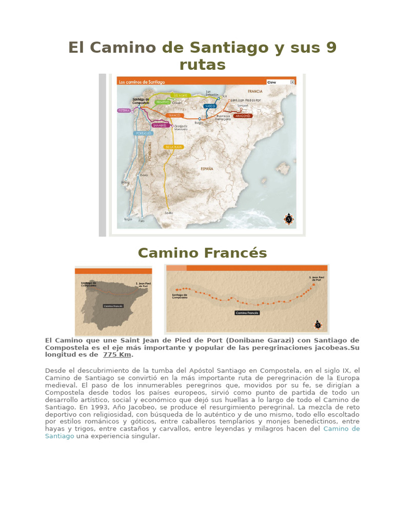 Rutas del Camino de Santiago: Guía Completa | PDF | Camino de santiago ...