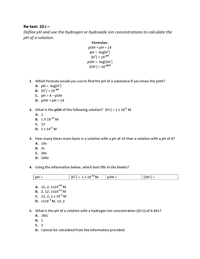 pH and Ion Concentration Calculations | PDF