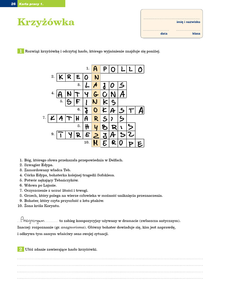 Krzyżówka - Król Edyp | PDF