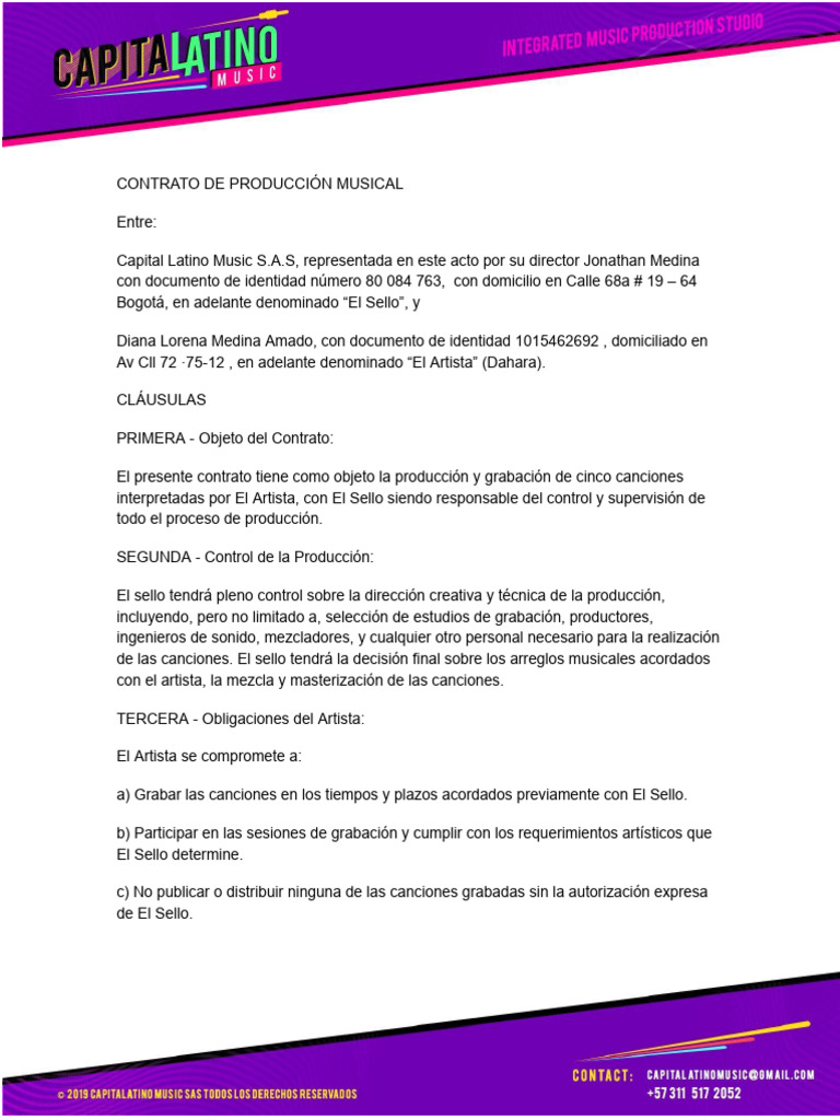 Contrato CLM 2025 Dahara | PDF | Pago de regalías