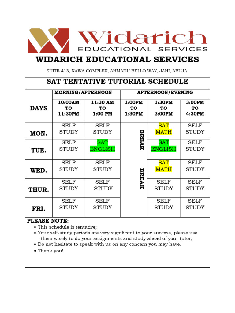 Sat Tutorial Schedule Jan 25 | PDF