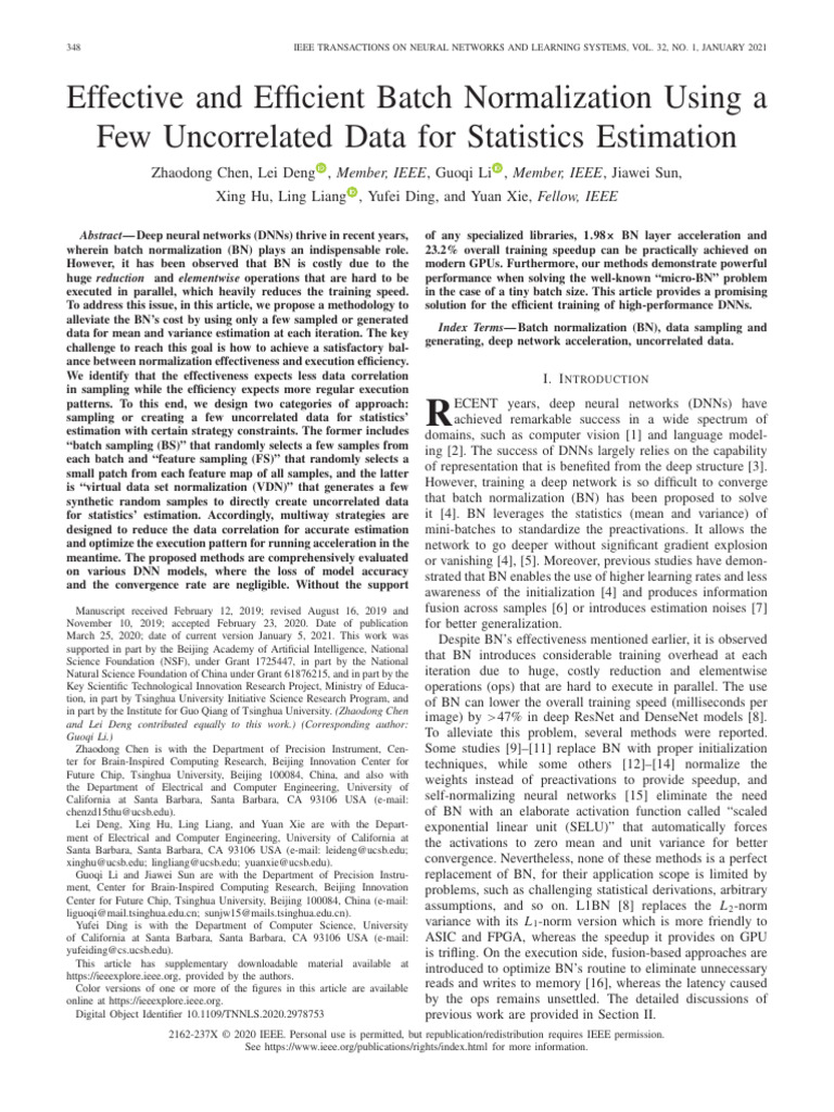 Chen, Deng Et Al 2021 - Effective and Efficient Batch Normalization | PDF | Deep Learning | Variance