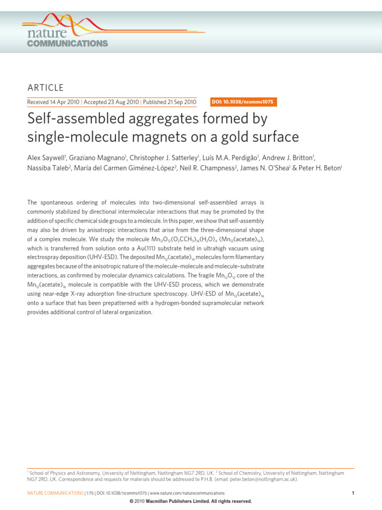 Self-Assembled Aggregates Formed By | PDF | Materials Science | Materials