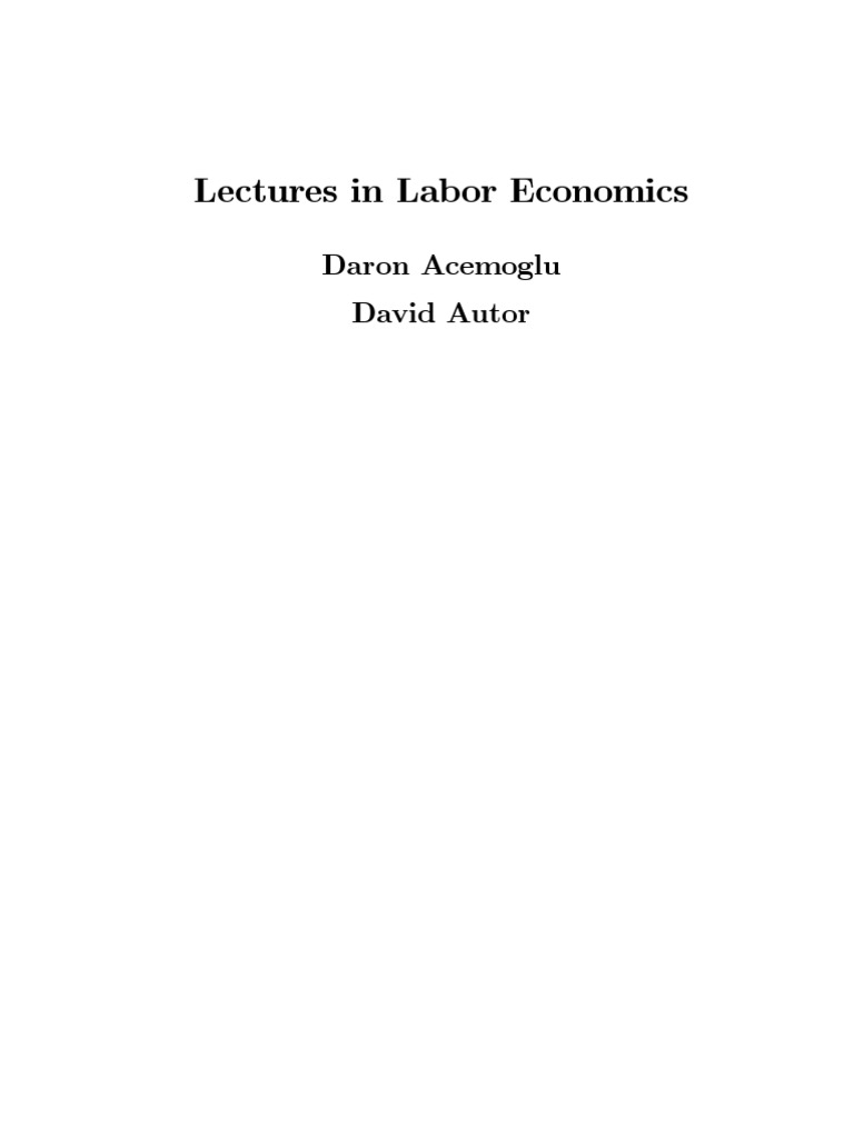 Lectures in Labor Economics | PDF