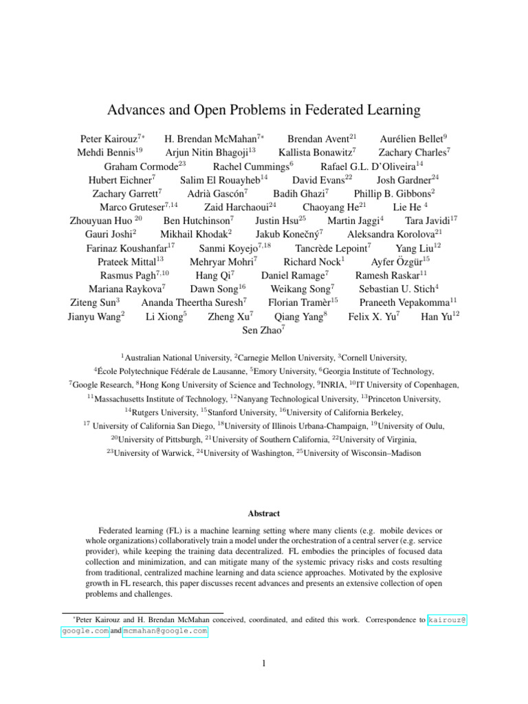 Kairouz, McMahan Et Al 2019 - Advances and Open Problems in Federated Learning | PDF | Computing ...