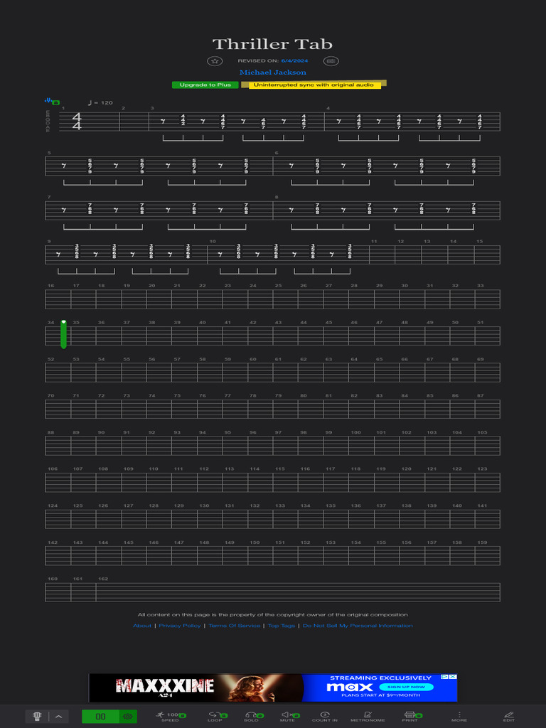 Thriller Chords by Michael Jackson Songsterr Tabs with Rhythm | PDF