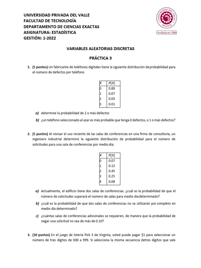 Variables Aleatorias Discretas | PDF | Probabilidad | Distribución de veneno