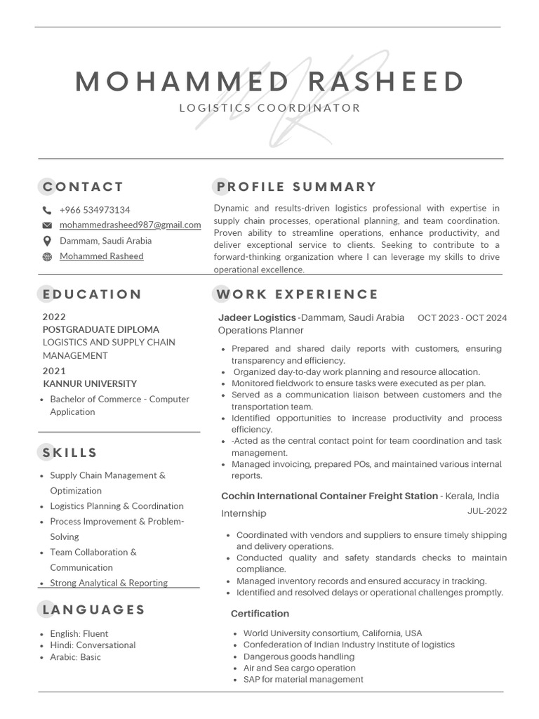 Mohammed Rasheed | PDF | Logistics | Supply Chain