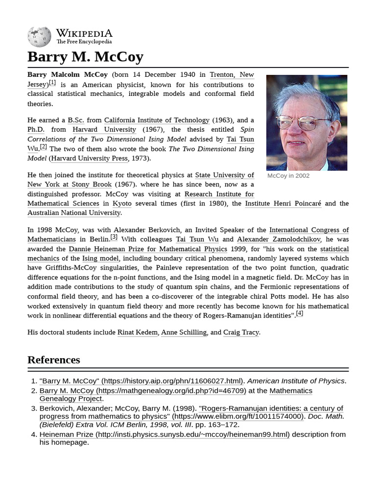 Barry_M._McCoy | PDF | Theoretical Physics | Physics
