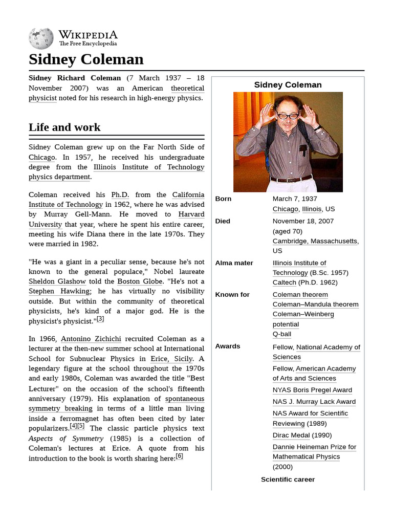 Sidney_Coleman | PDF | Physics | Quantum Field Theory