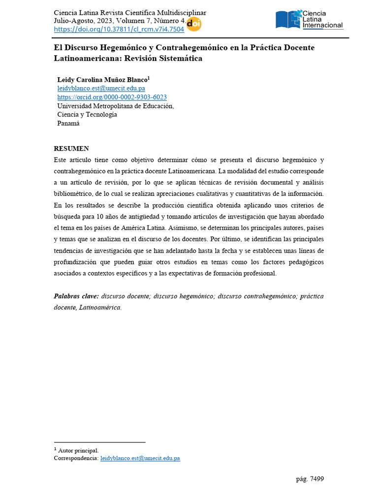 7504-Texto Del Artículo-32297-1-10-20230912 | PDF | Maestros | America latina