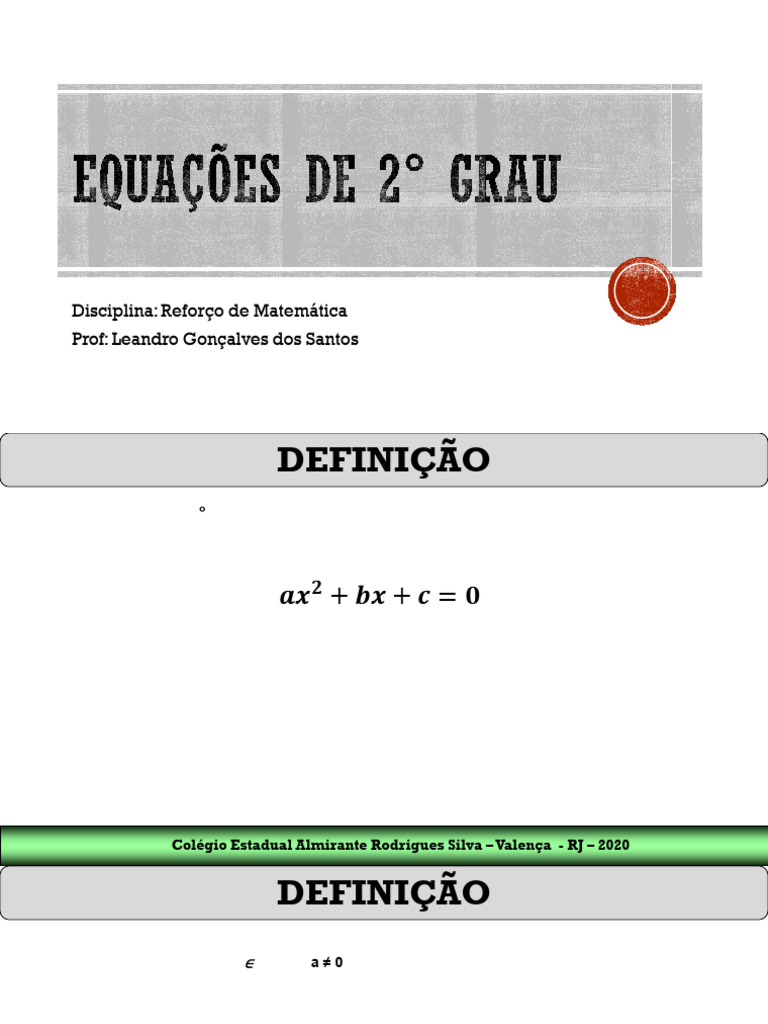 Equações de 2° Grau - Leandro | PDF | Equações | Equação quadrática