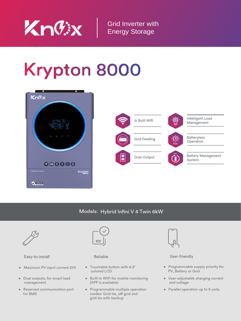 Knox Krypton Pv8000 6kw Hybrid Solar Inverter | PDF | Power Inverter | Alternating Current