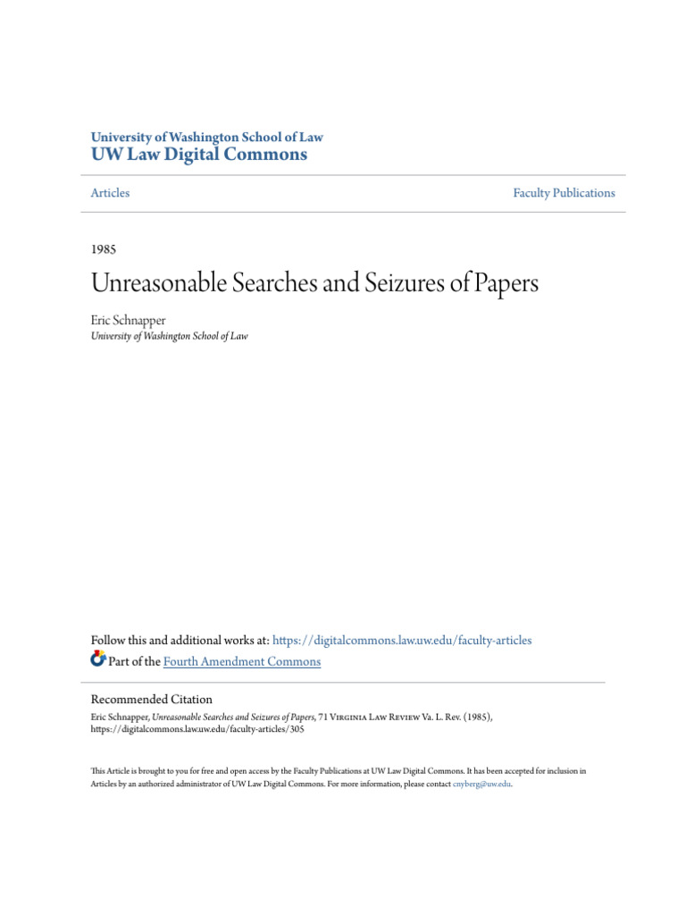Unreasonable Searches and Seizures of Papers | PDF | Fourth Amendment ...