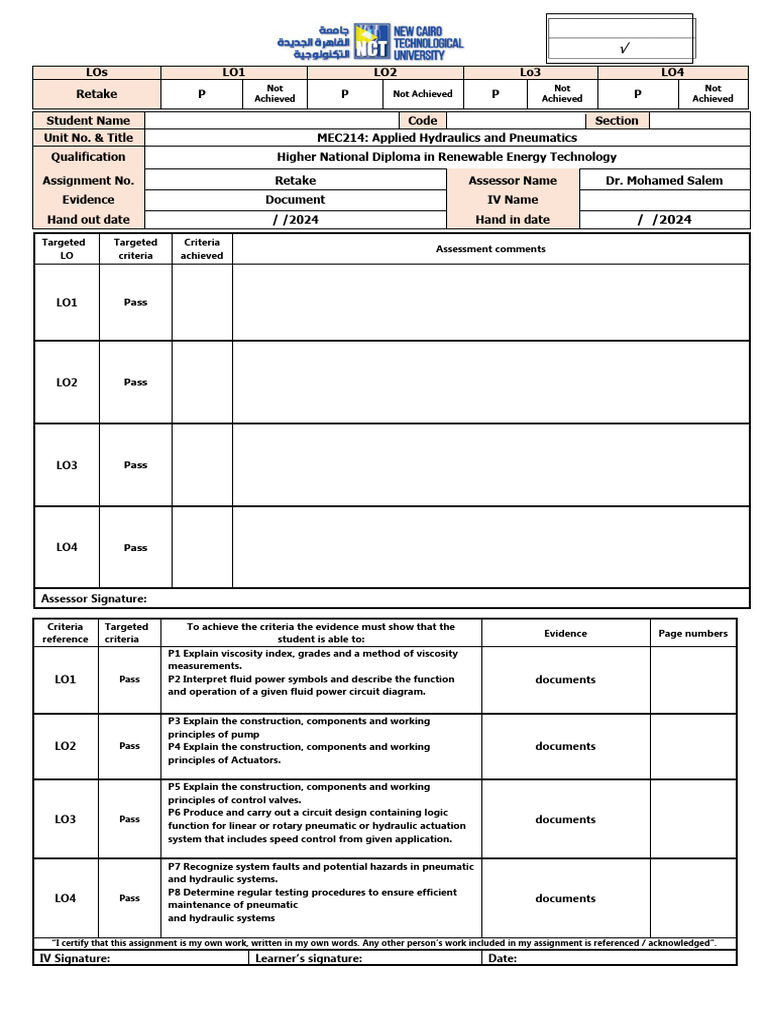 Assignment (Retake) 2024-1 | PDF | Actuator | Pump