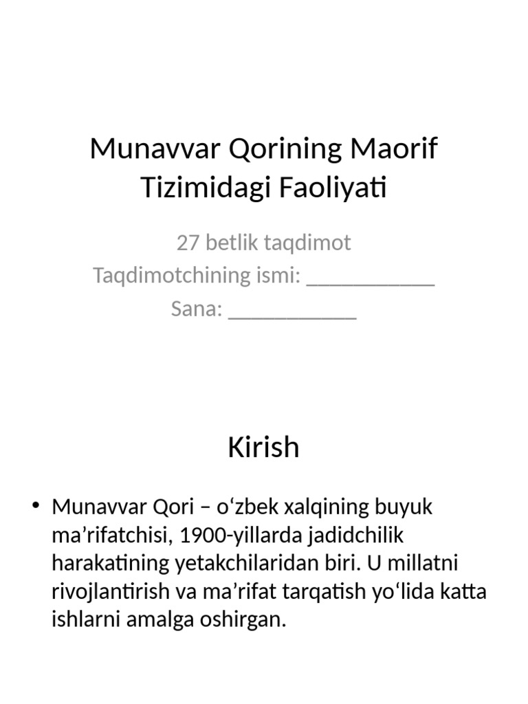 Munavvar_Qori_Taqdimot (2) | PDF