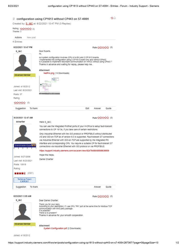 Configuration Using CP1613 Without CP443 On S7-400H - Entries - Forum ...