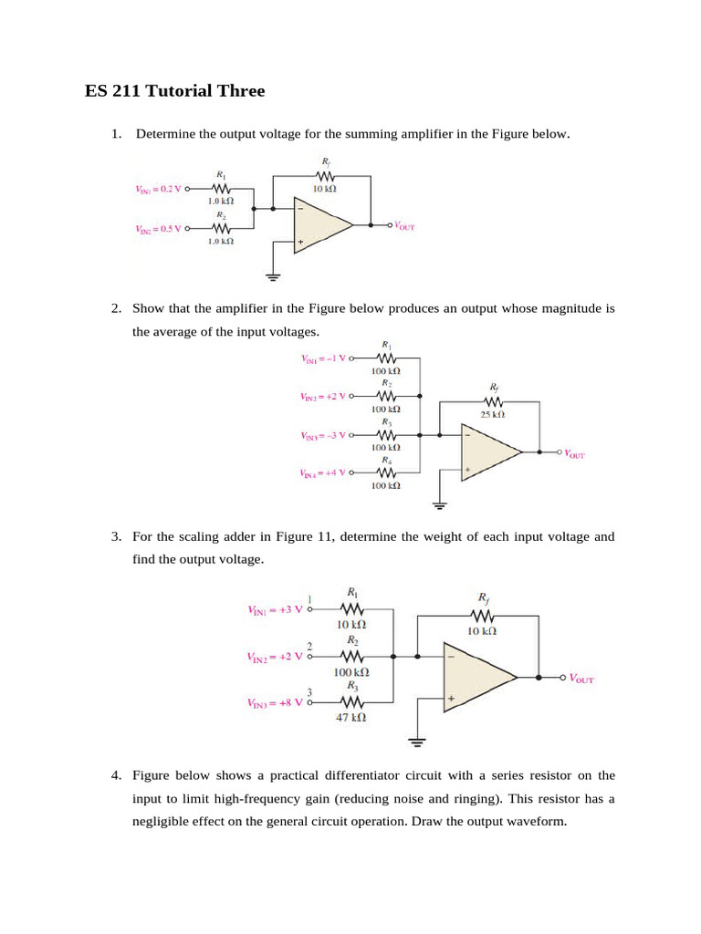 ES 211 Tutorial Three | PDF | Amplifier | Electronic Circuits ES 211 Tutorial Three | PDF | Amplifier | Electronic Circuits