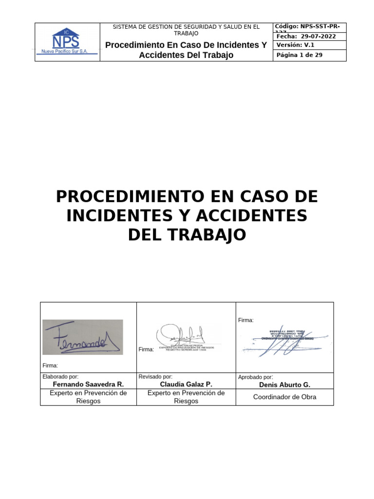 NPS-SST-PR-127-Procedimiento en Caso de Accidentes Del Trabajo - v1.0 ...