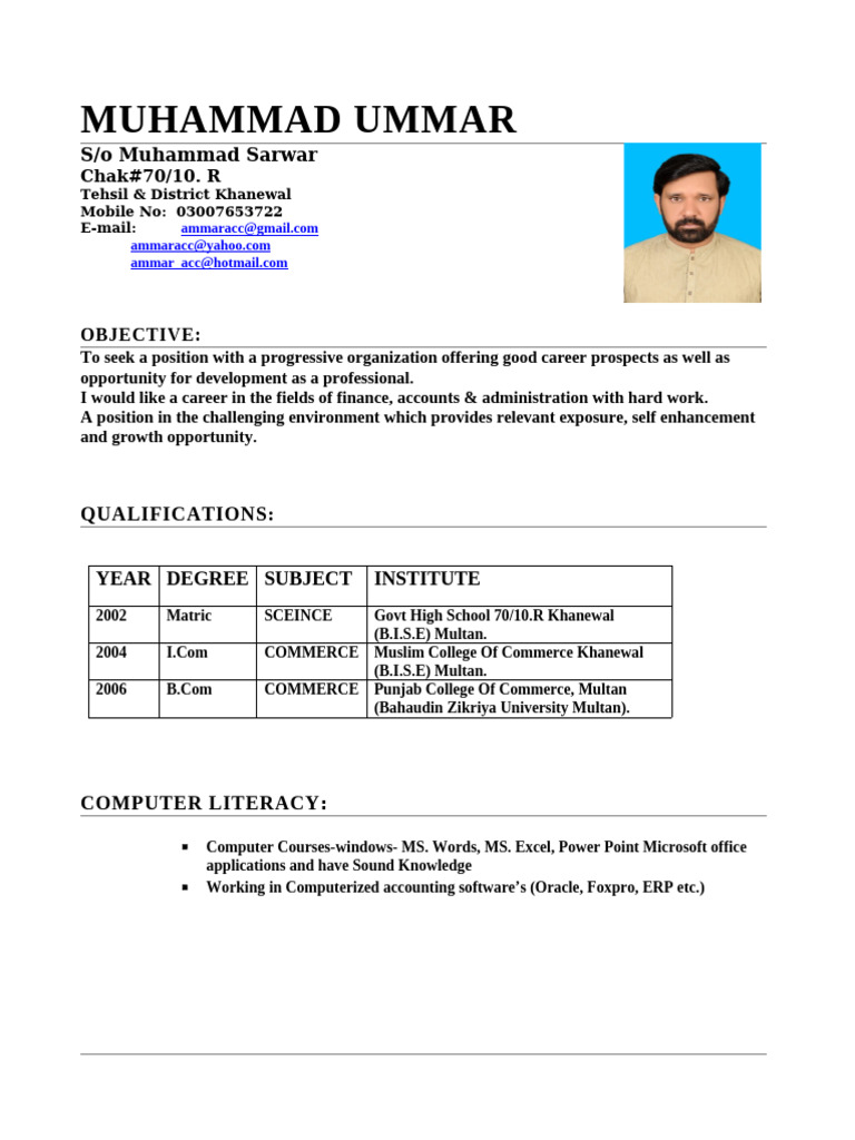 ammar Cv | PDF | Business