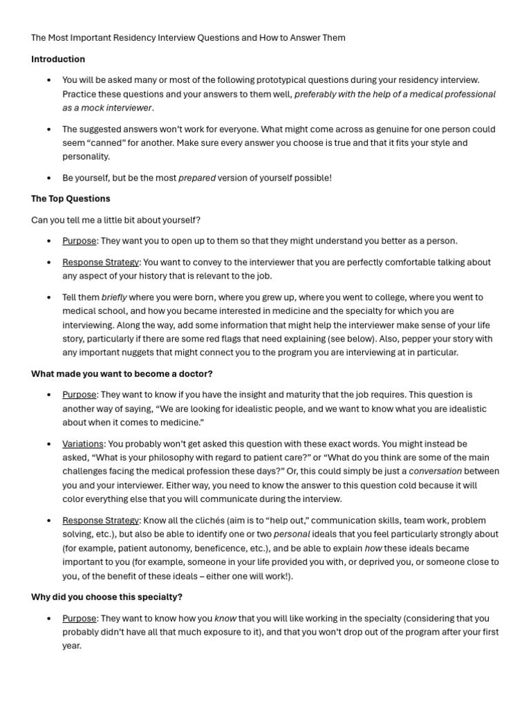 Key Residency Interview Questions & Tips | PDF | Reason | Autonomy