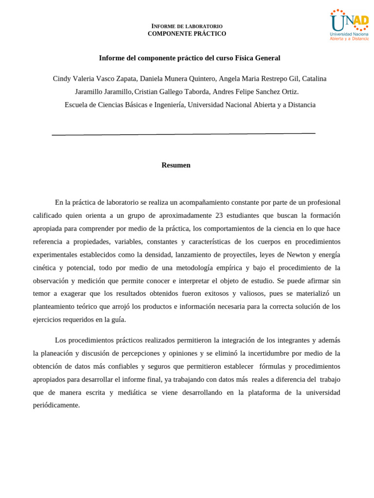Informe de Laboratorio, 1er Borrador-24 Oct | PDF | Masa | Densidad