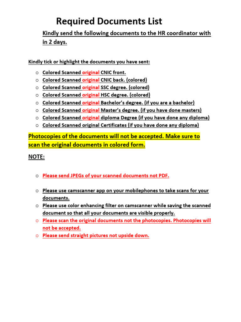 required documents list | PDF