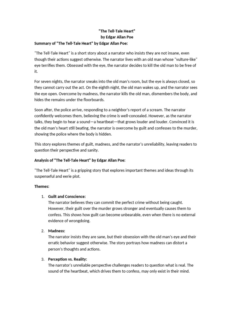 The Tell Tale Heart Summary and Analysis | PDF | Psychology