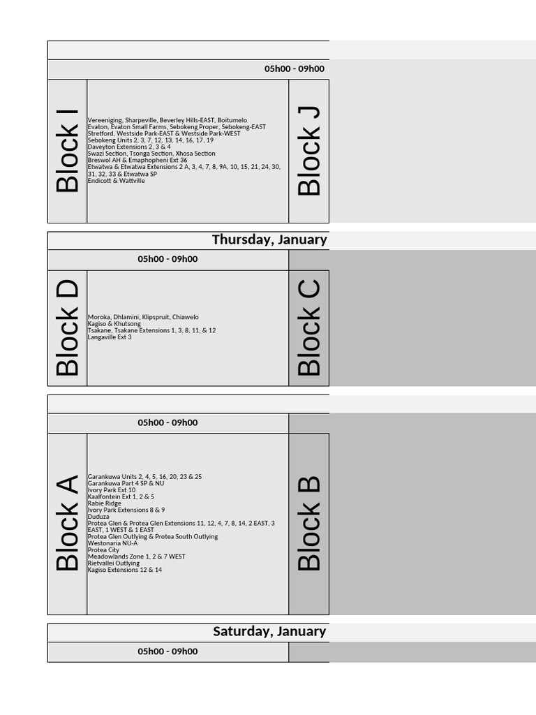 Gauteng Load Reduction Schedule Jan 25 1 | PDF | Agricultural ...