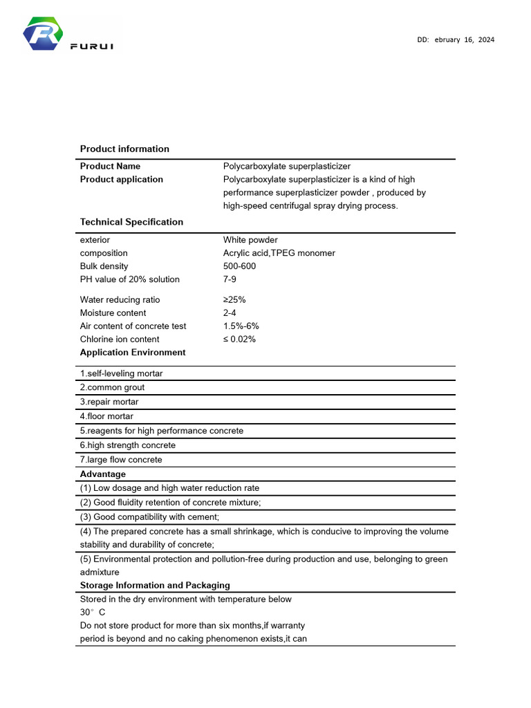 PS-161 TDS 减水剂 | PDF