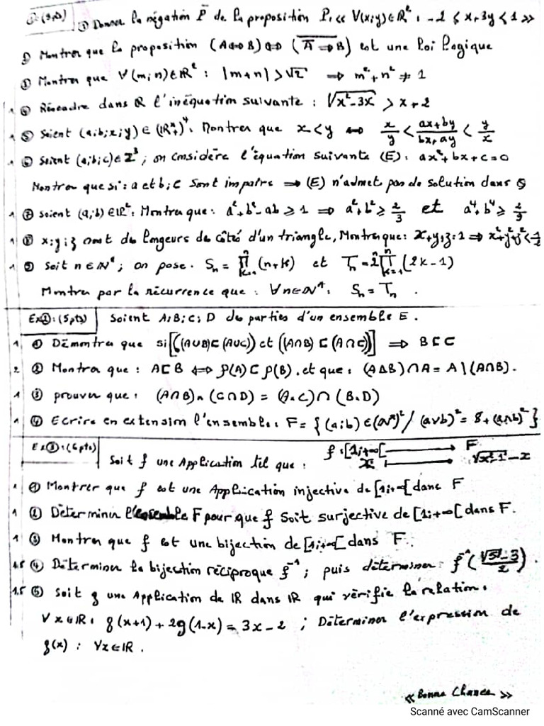 Examen Sur Logique, Ensembles Et Applications 1bac SM | PDF