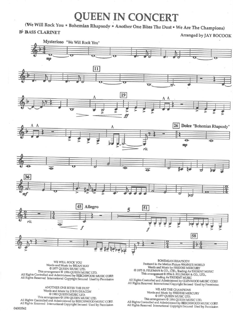 Queen in Concert - Bass Clarinet | PDF