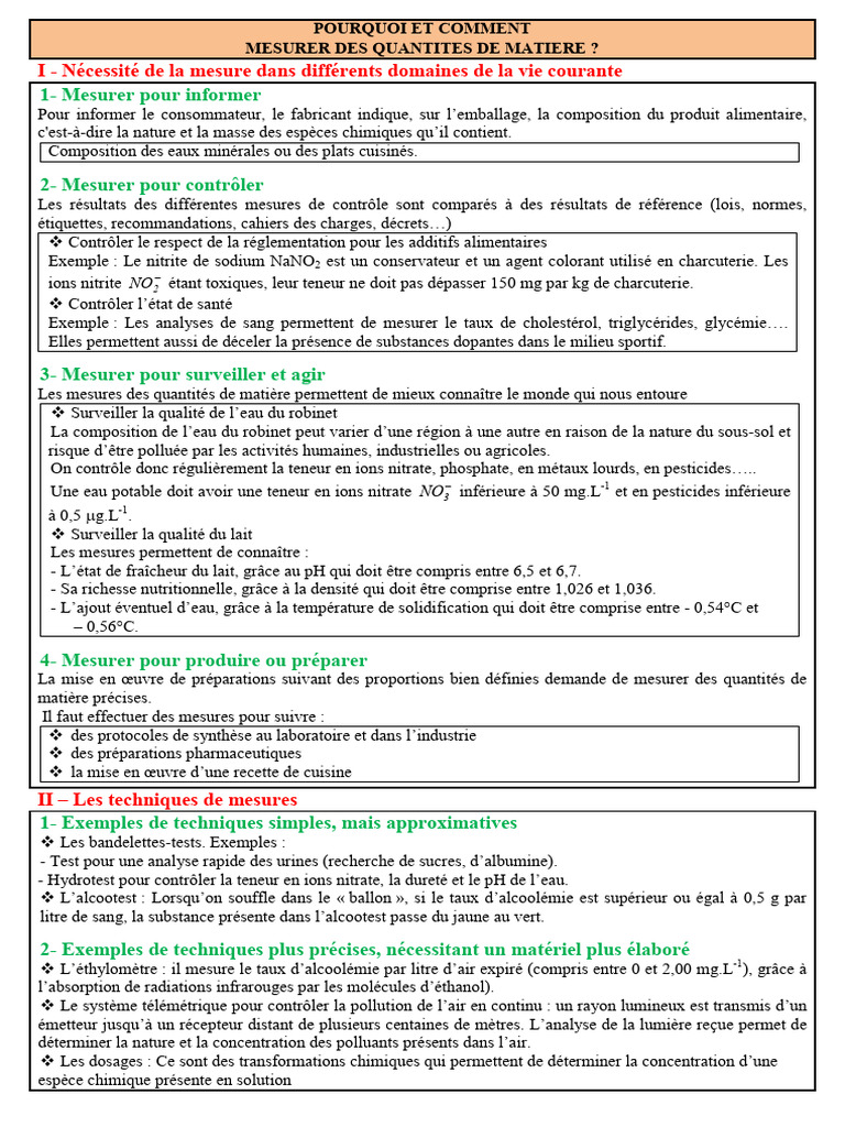Importance de la mesure des quantités de matière | PDF | Eau du robinet ...
